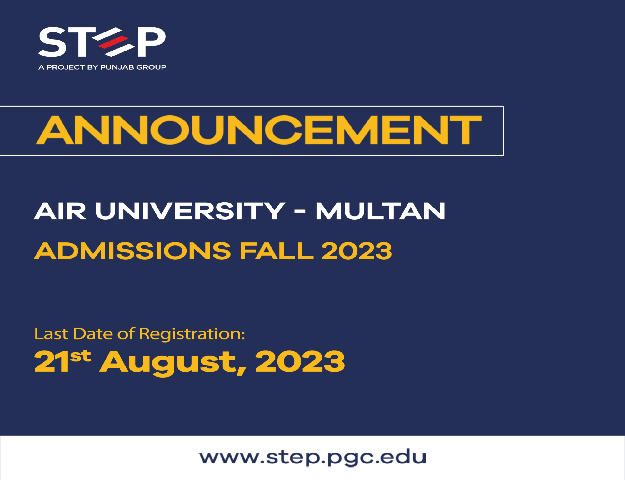 AIR University Multan Admissions Fall-2023 - STEP by PGC AIR University Multan Admissions Fall-2023 - STEP by PGC