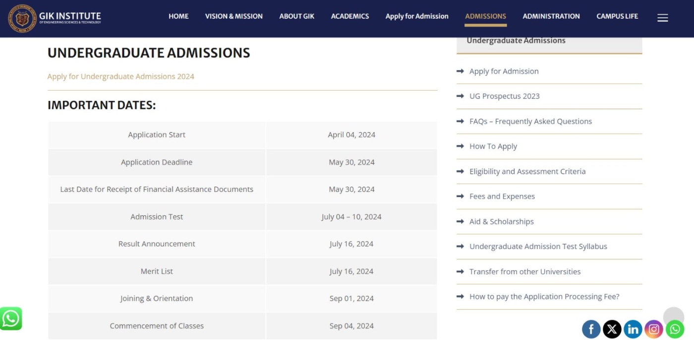 GIKI ADMISSION OPEN 2024 - STEP by PGC