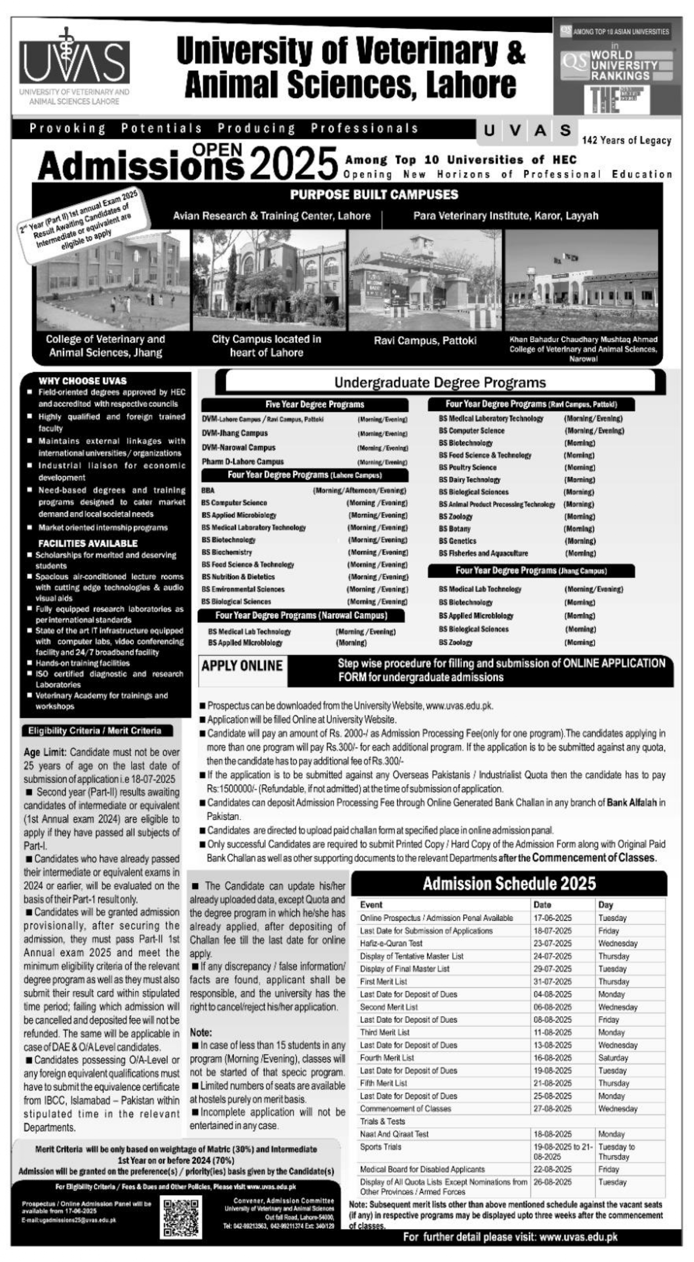 UVAS Admission 2025 - STEP by PGC